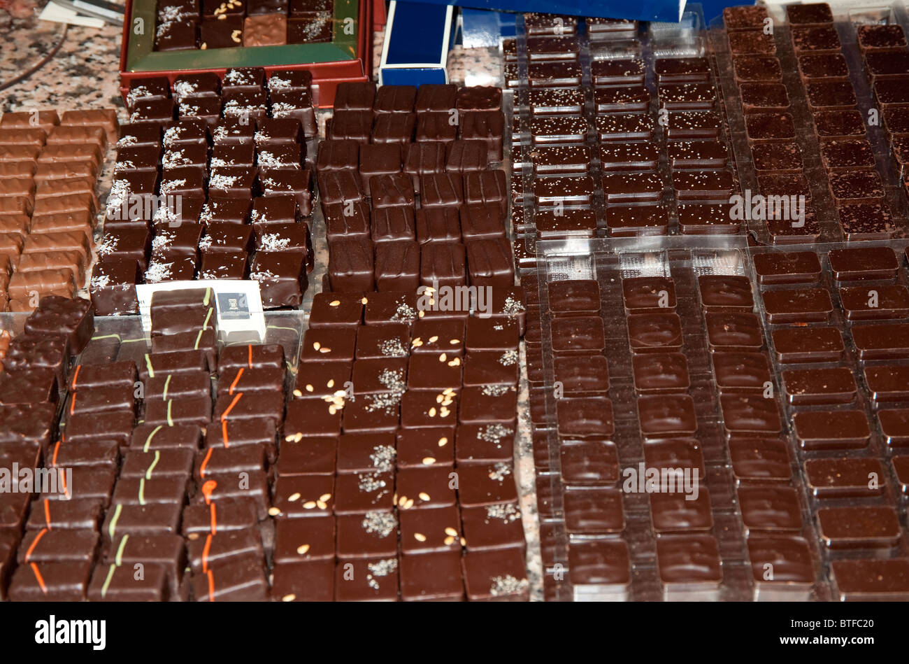 Assorted chocolate on display at Paris "Salon du Chocolate", Chocolate ...