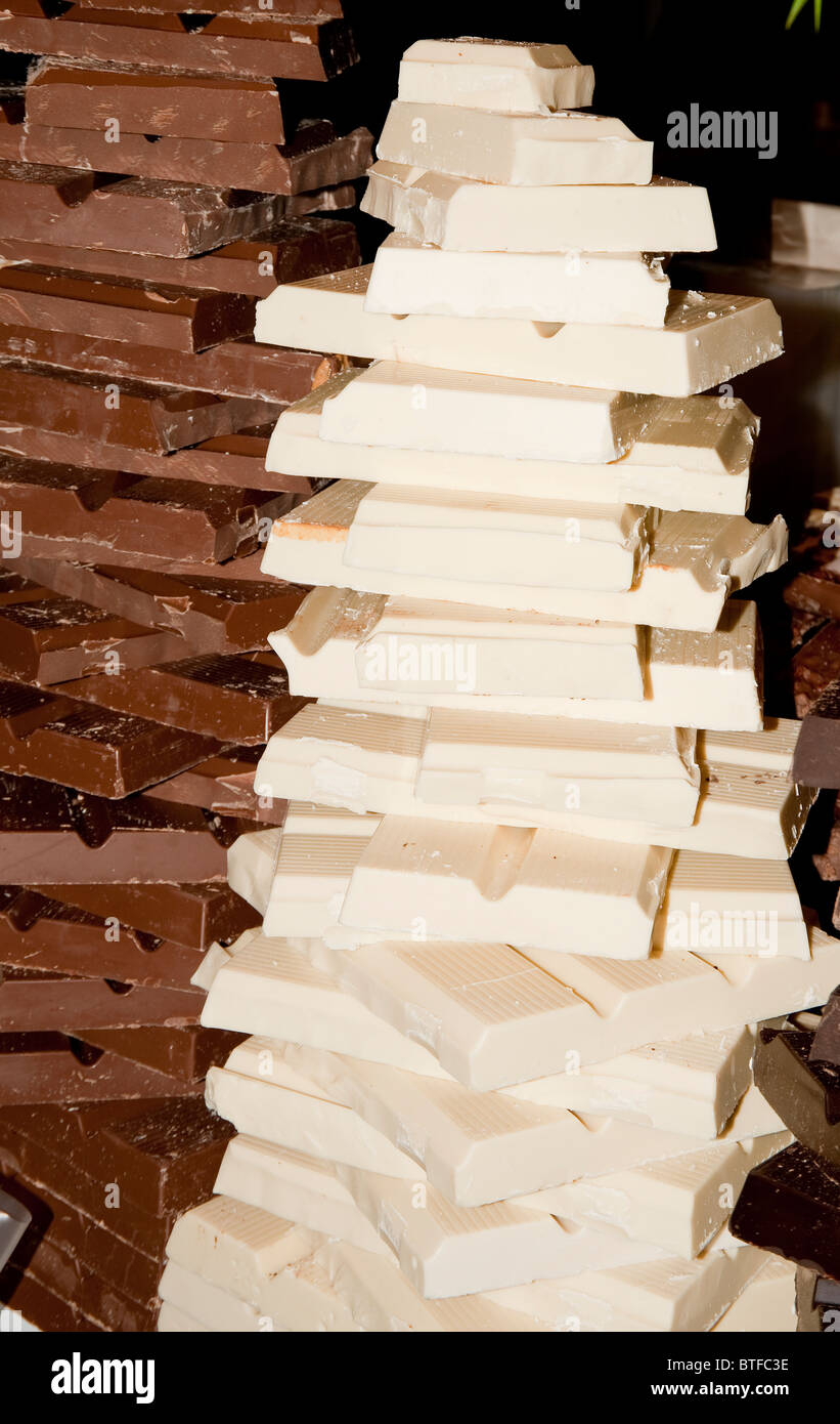 Stacks chocolate on display at Paris "Salon du Chocolate", Chocolate ...