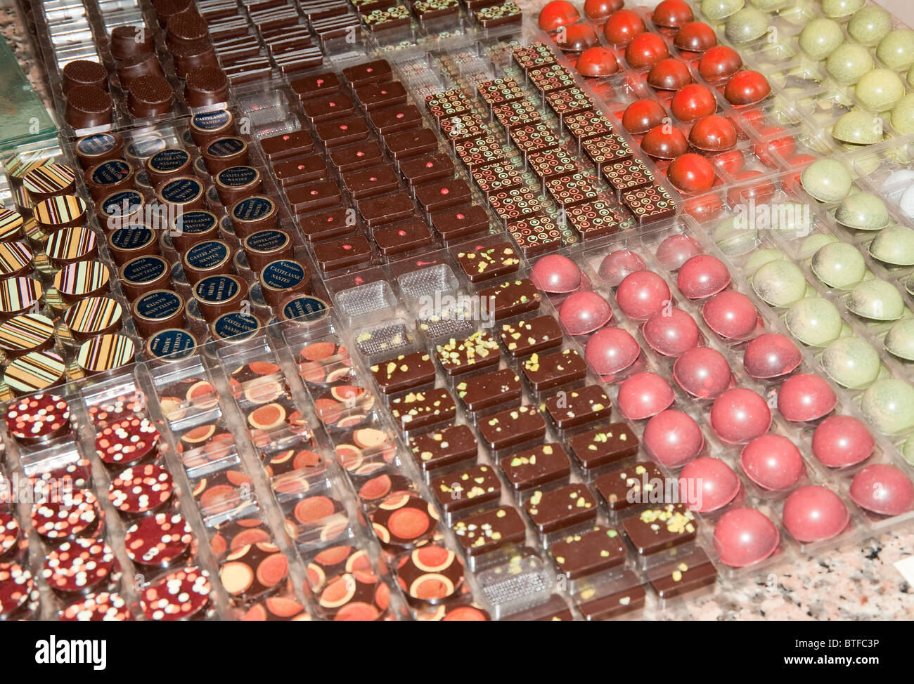 Assorted chocolate on display at Paris "Salon du Chocolate", Chocolate ...