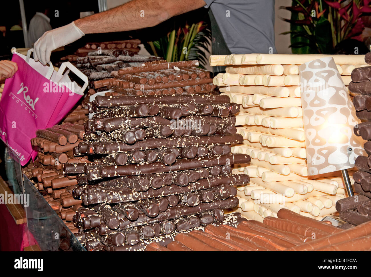 Assorted chocolate on display at Paris "Salon du Chocolate", Chocolate ...