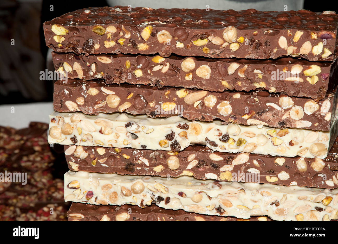 Stack of chocolates on display Stock Photo - Alamy