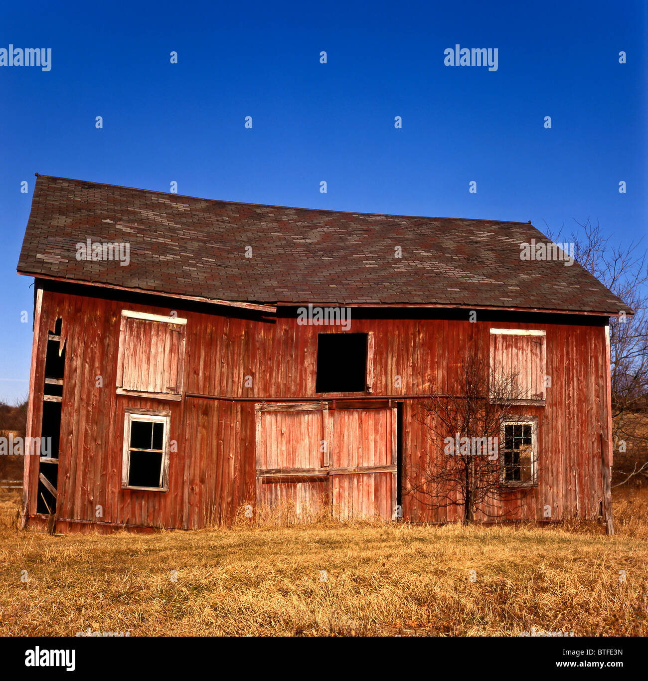 Barn in field, old and falling down Stock Photo - Alamy