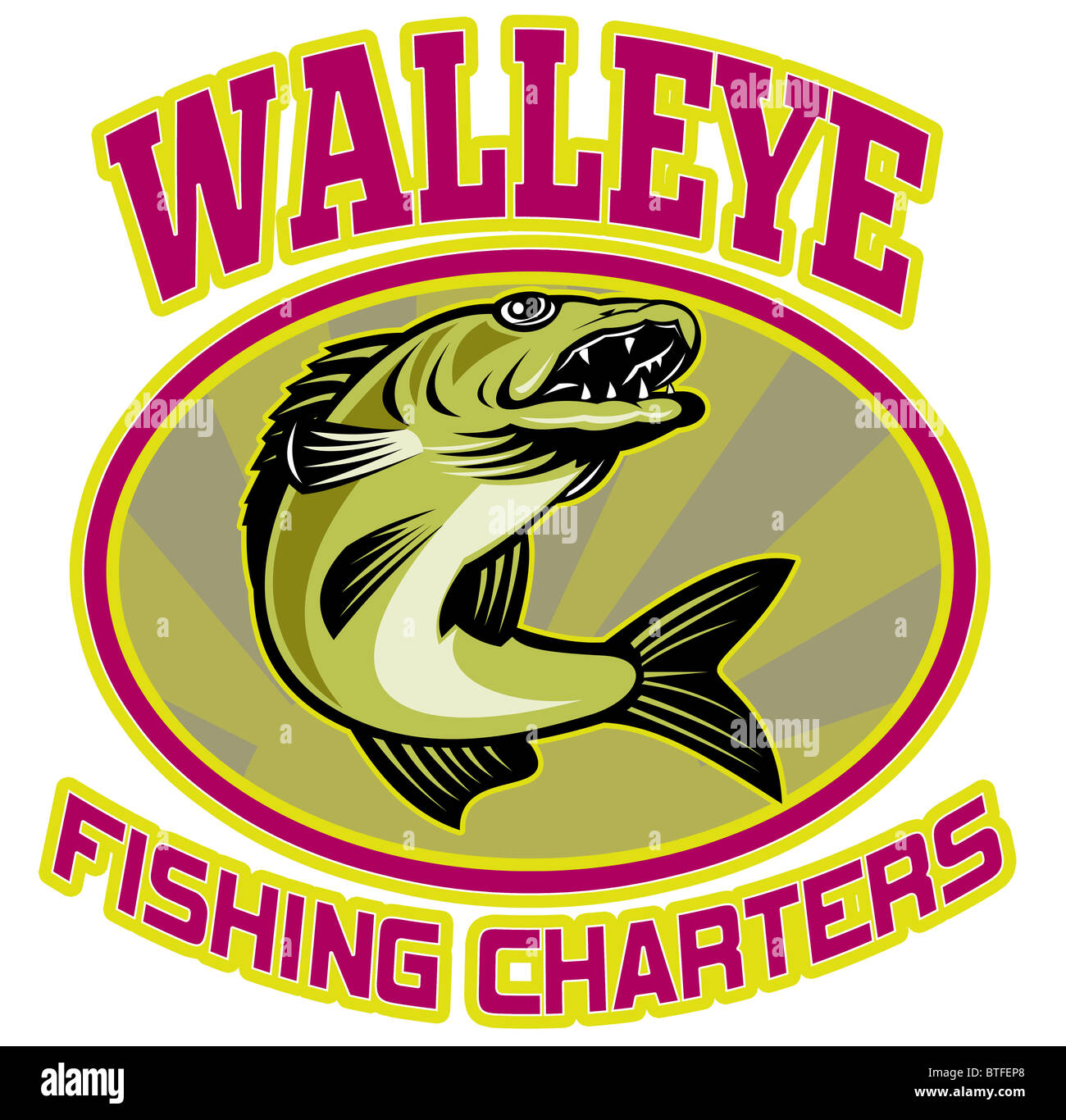 retro illustration of a walleye fish jumping set inside oval ellipse ...