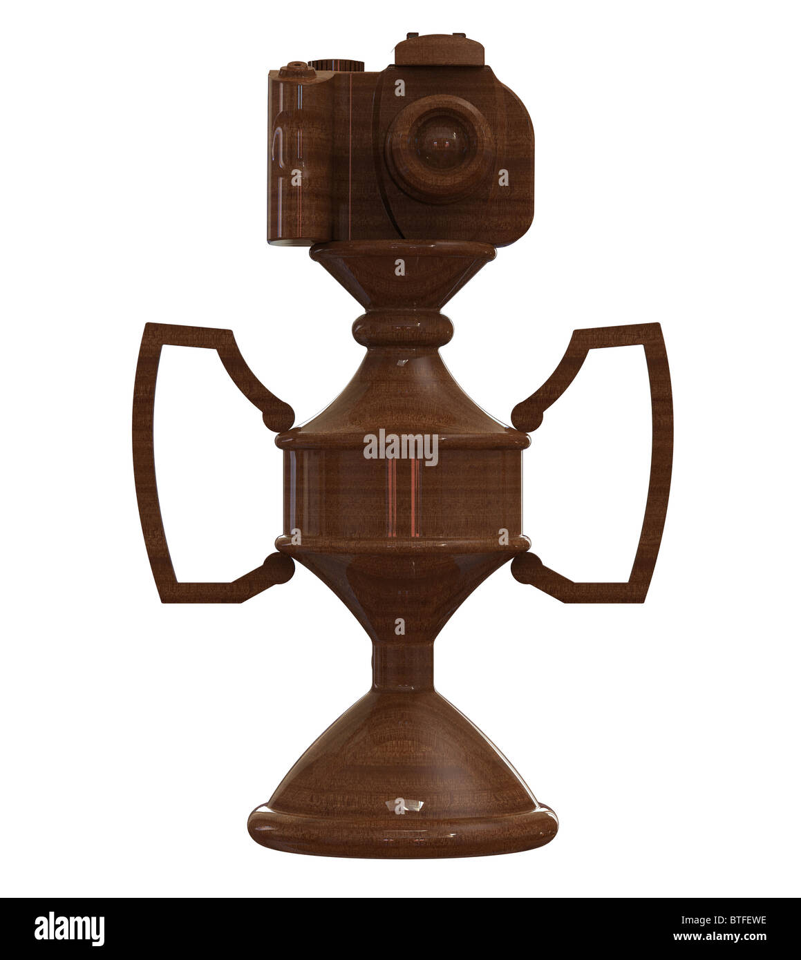 3d render of Gold DSLR camera trophy or cup isolated on white viewed ...