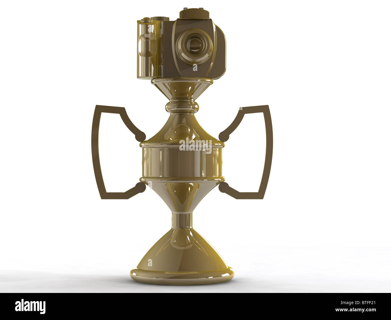 3d render of Gold DSLR camera trophy or cup isolated on white viewed ...