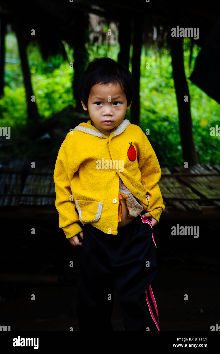 A young boy in a small village in Chiang Rai province, northern ...