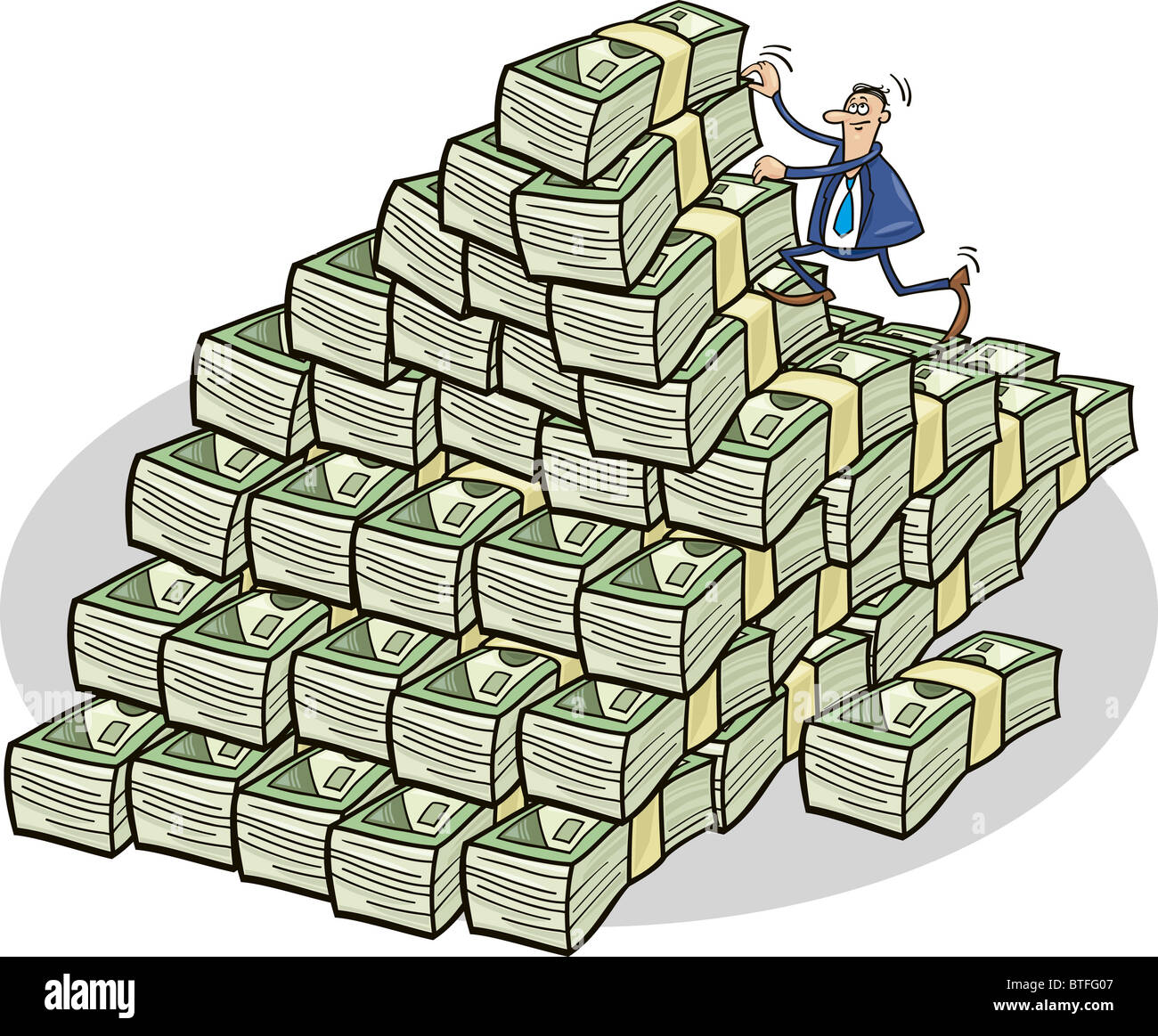 Illustration of businessman climbing on mountain of money Stock Photo ...