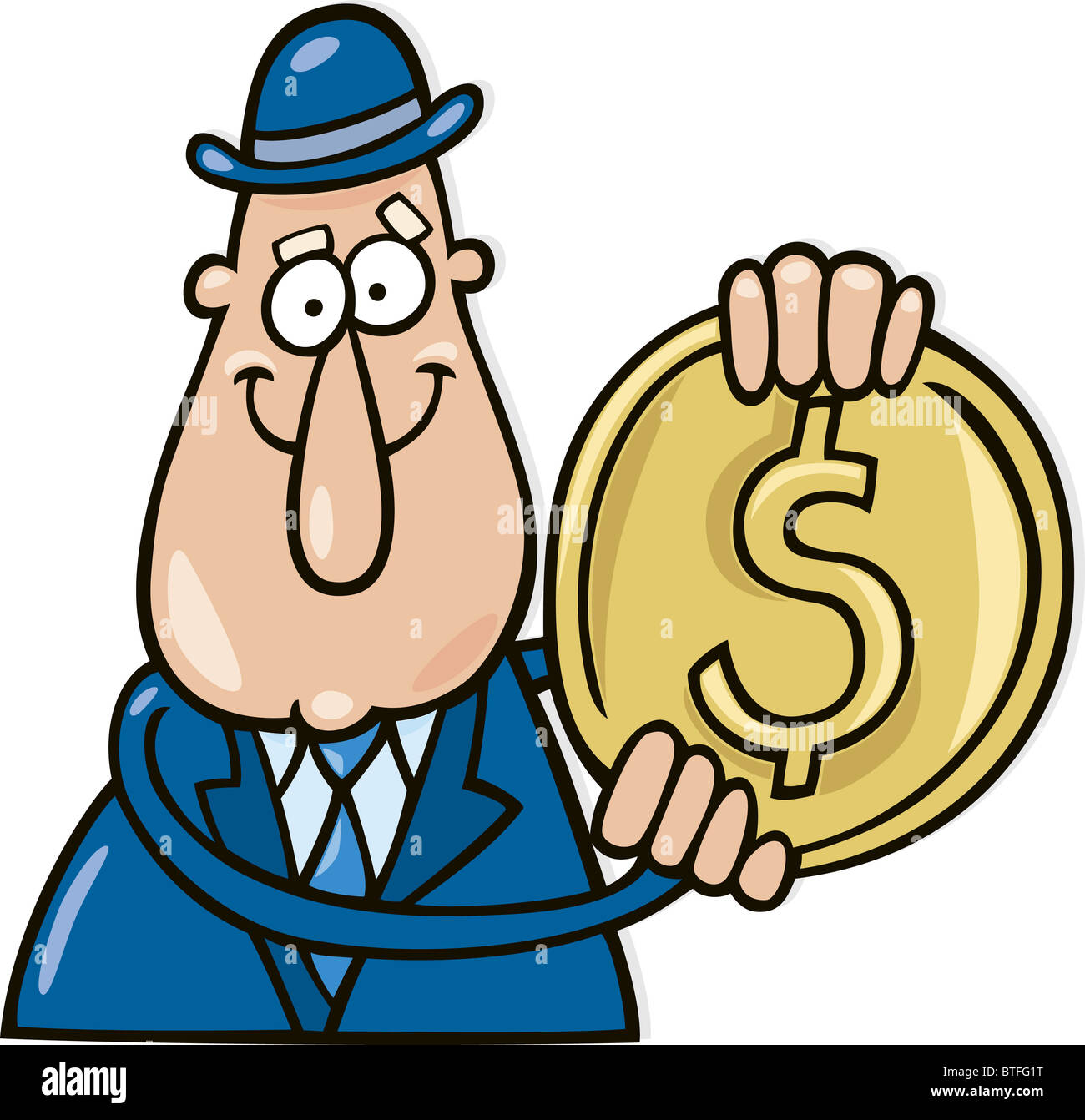 Cartoon illustration of man with dollar coin Stock Photo - Alamy