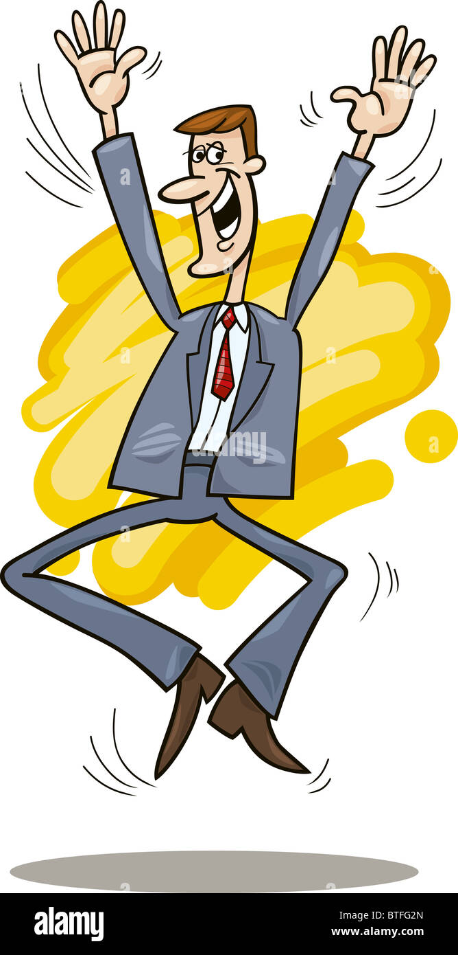 Cartoon vector illustration of happy jumping stockbroker Stock Photo ...