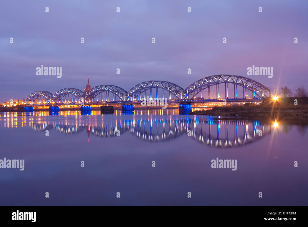 Night river with bridge and reflection Stock Photo - Alamy