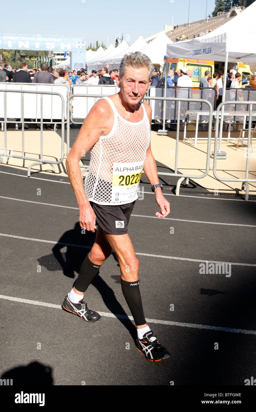 RON HILL runs in 28th Athens Classic Marathon. He won gold medals for the Marathon at the ...
