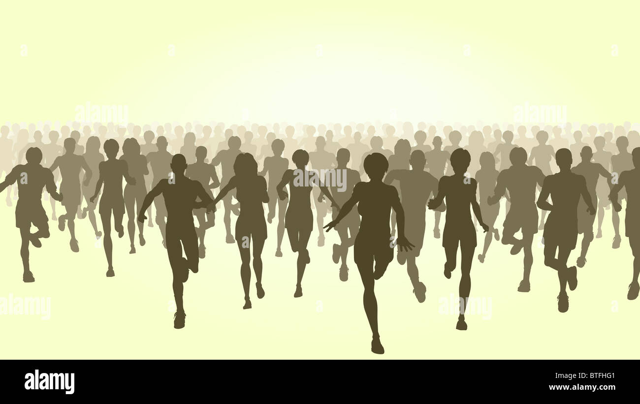 Illustration of a large group of people running Stock Photo - Alamy