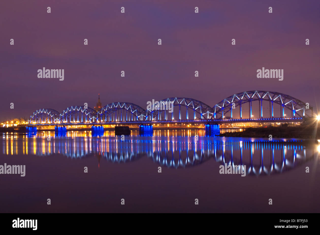 Night river with bridge and reflection Stock Photo - Alamy