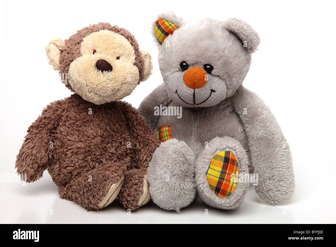 Two Teddies Sitting on White Isolated Background Stock Photo - Alamy