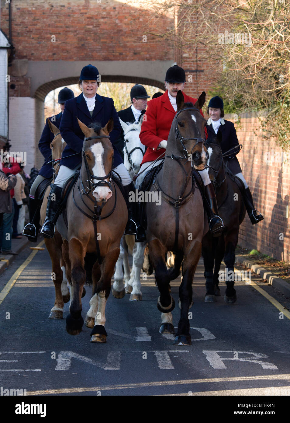 Atherstone Hunt, New Years Day. Riders head off from the Market Square ...