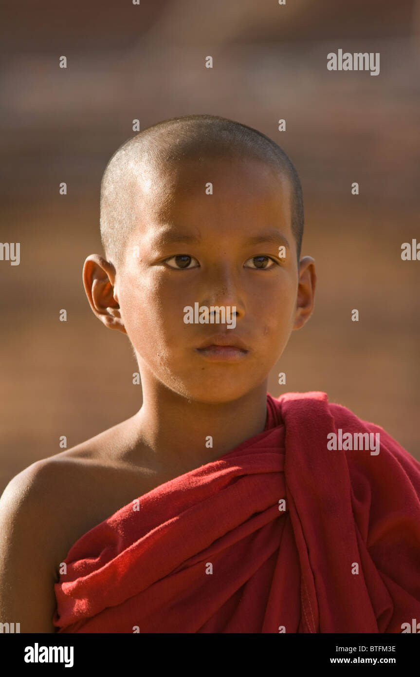 Portrait of a Novice Buddhist monk, Bagan (Pagan), Myanmar (Burma Stock ...