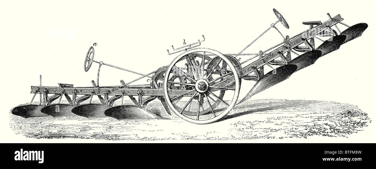 M. Fowler's steam plough Stock Photo - Alamy