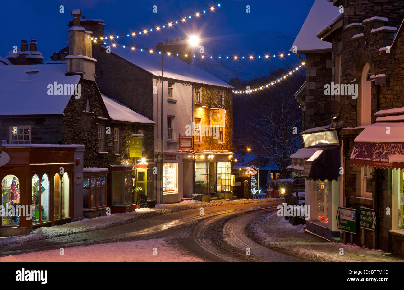 A winter's evening in Ambleside, Lake District National Park, Cumbria ...