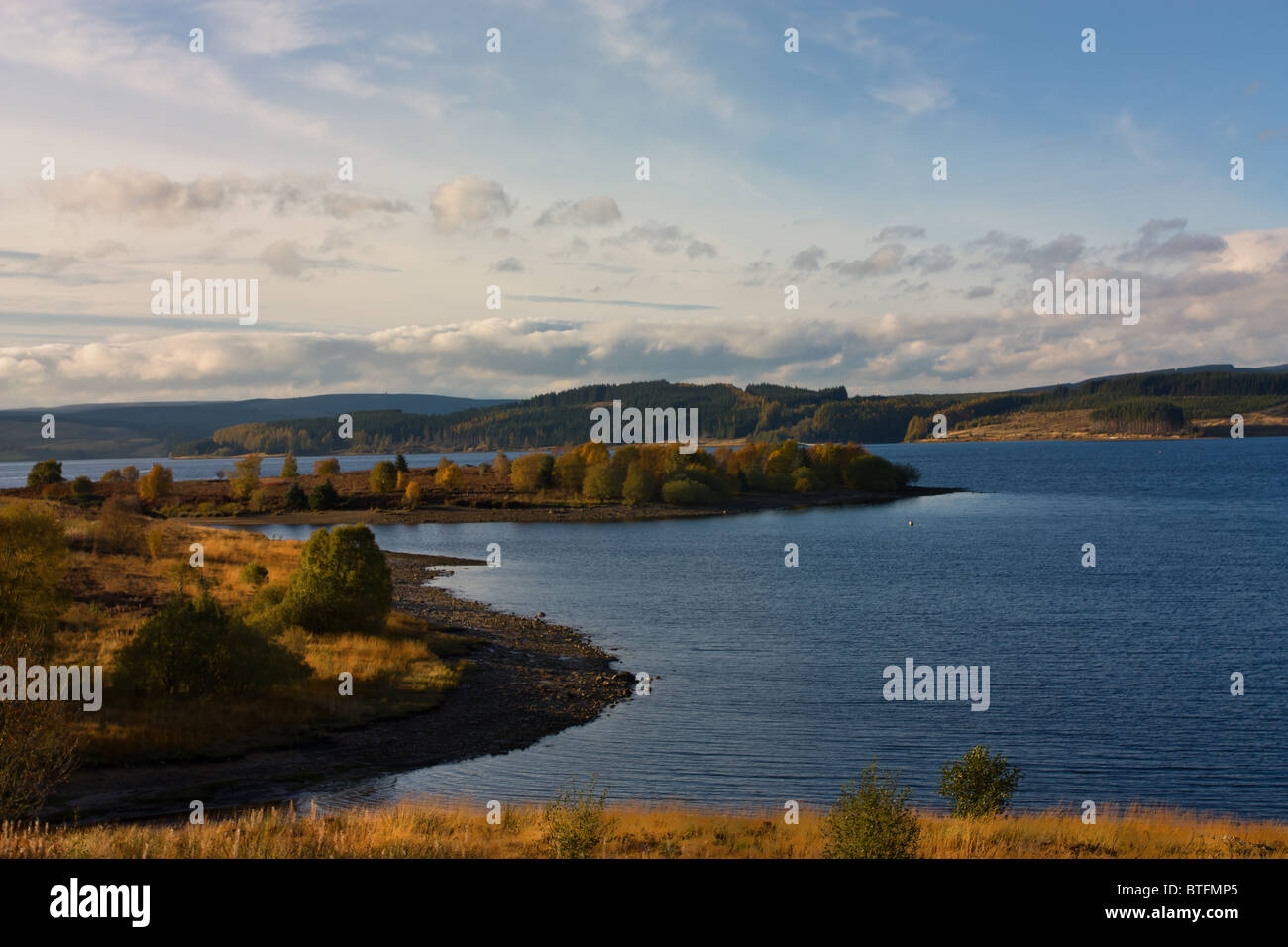 Kielder Water in late afternoon Autumn sunshine, North Tyne Valley ...