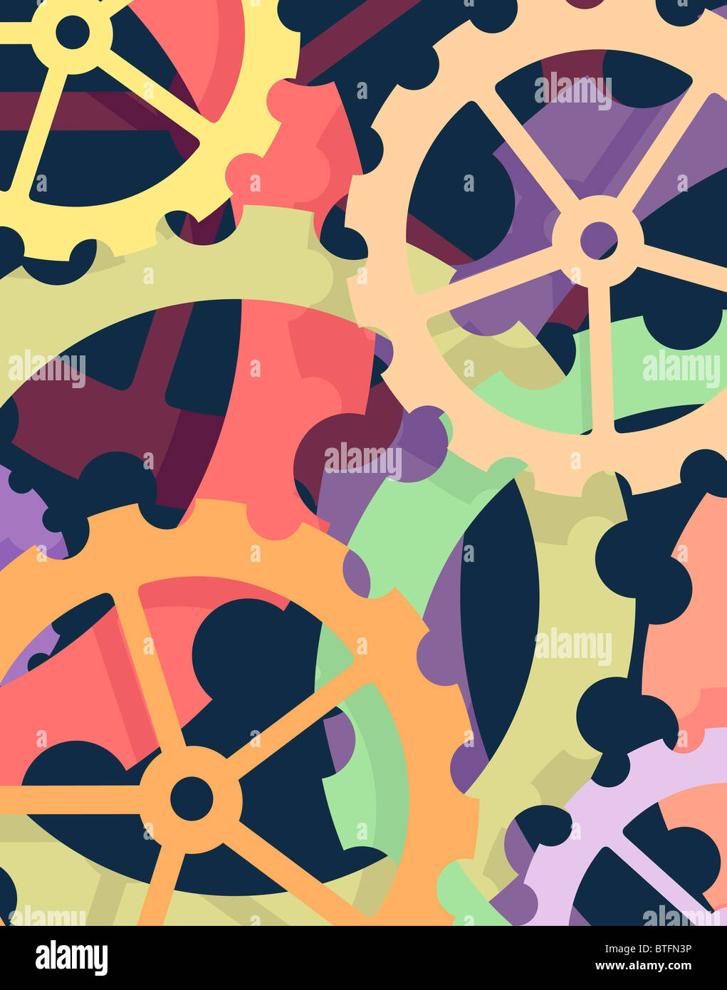 Illustrated background of cogs and wheels Stock Photo - Alamy