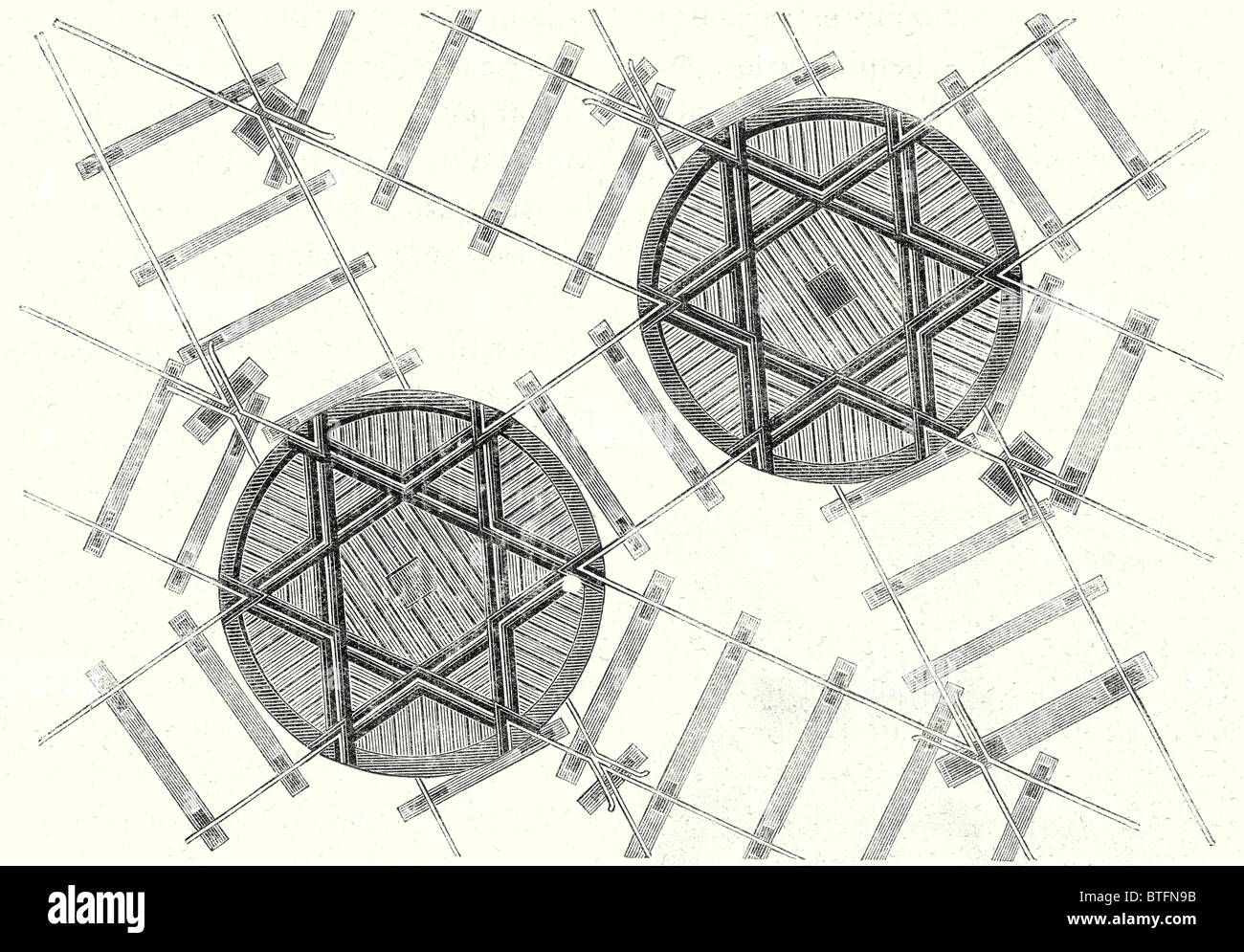 System of hexagonal turning plates for parallel tracks and crossed ...