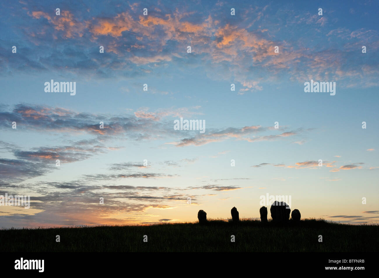 Duddo Stone Circle, Northumberland, England, UK. At sunset. Also known ...