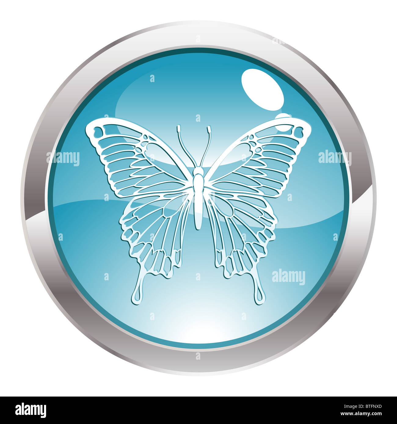 Three Dimensional circle button with Butterfly icon, vector ...