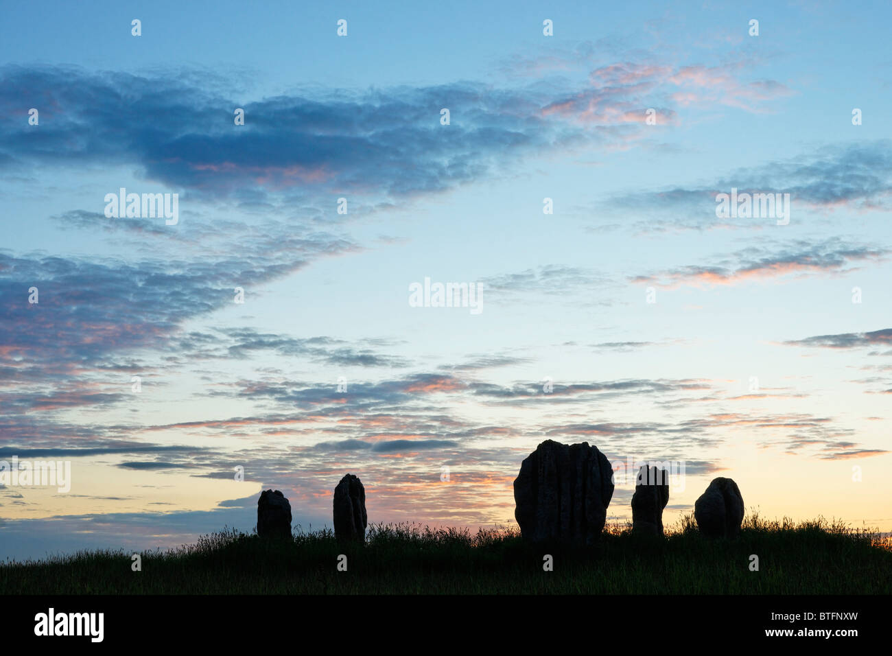 Duddo Stone Circle, Northumberland, England, UK. At sunset. Also known ...