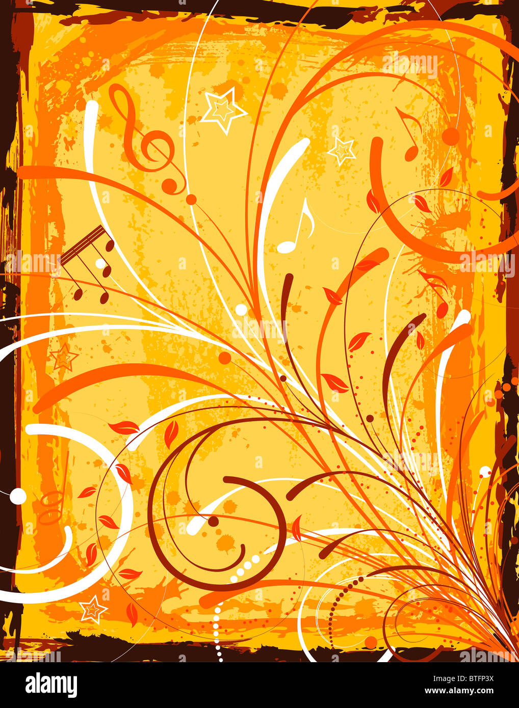 Grunge music frame with floral, element for design, vector illustration ...