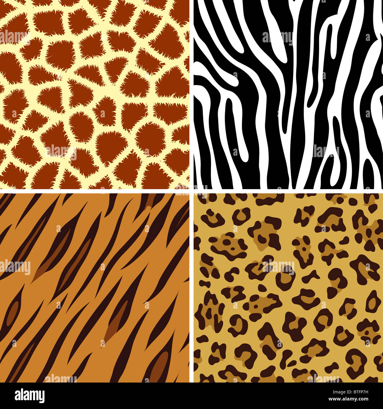 Four seamless tiling animal print giraffe, zebra, tiger and leopard ...