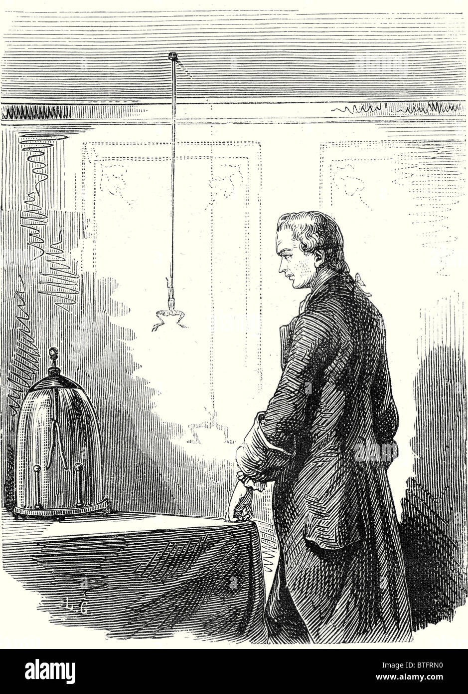 Galvani causes contractions in a frog with electricity from a ...