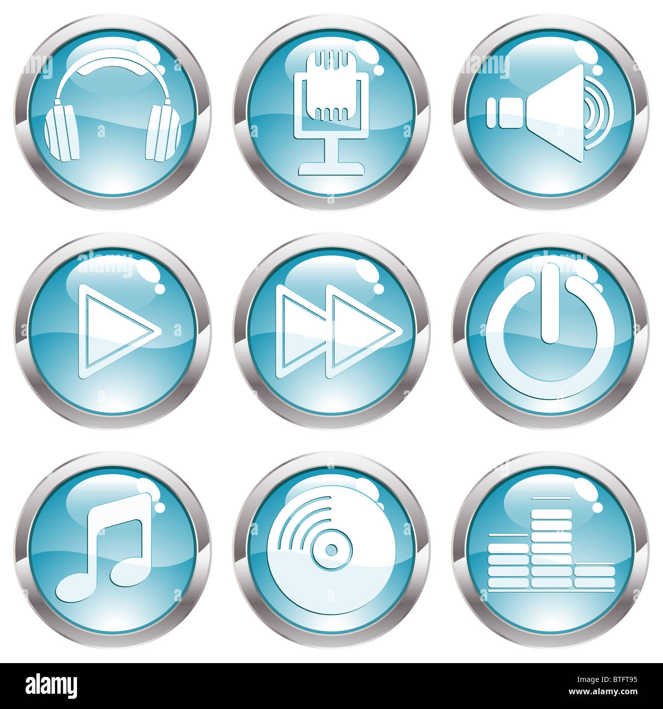 Set music circle button with Headphones, note, speaker icon, vector ...