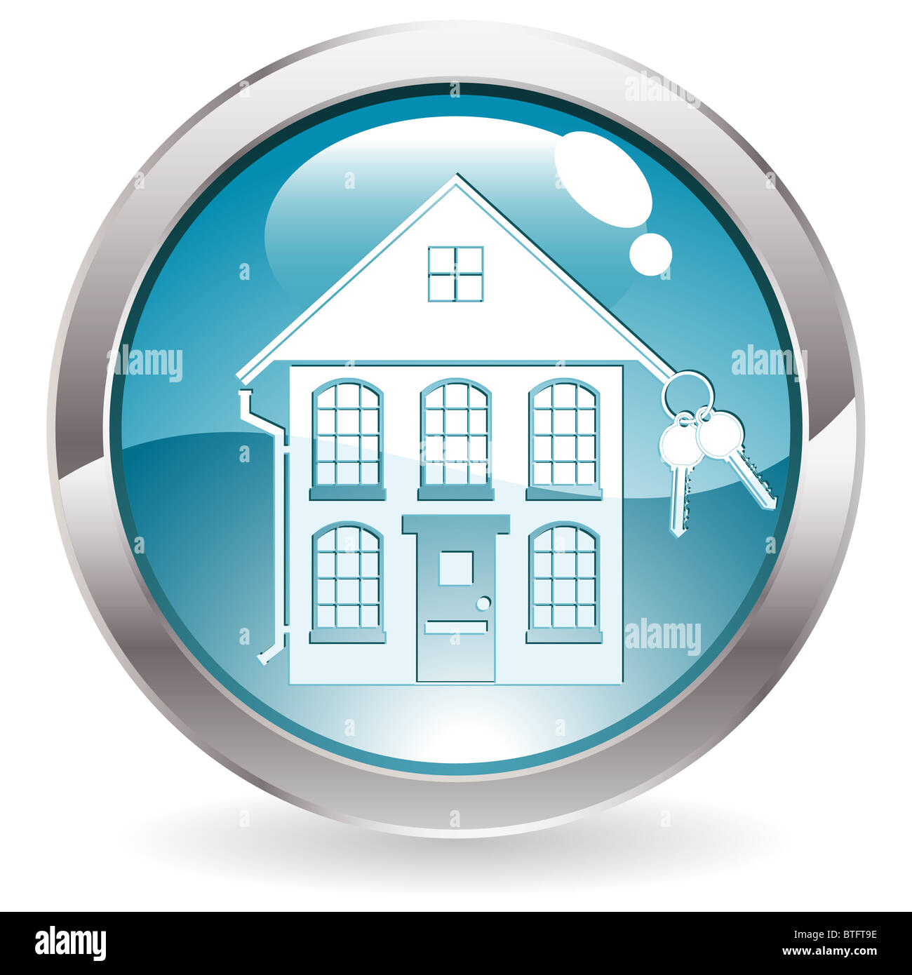 Three Dimensional circle button with home icon, vector illustration ...