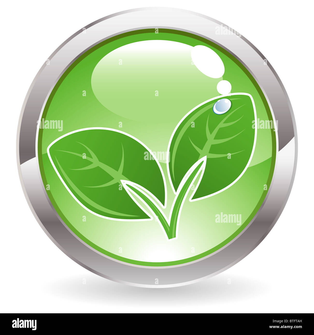 Three Dimensional circle button with leaf and drop icon, vector ...