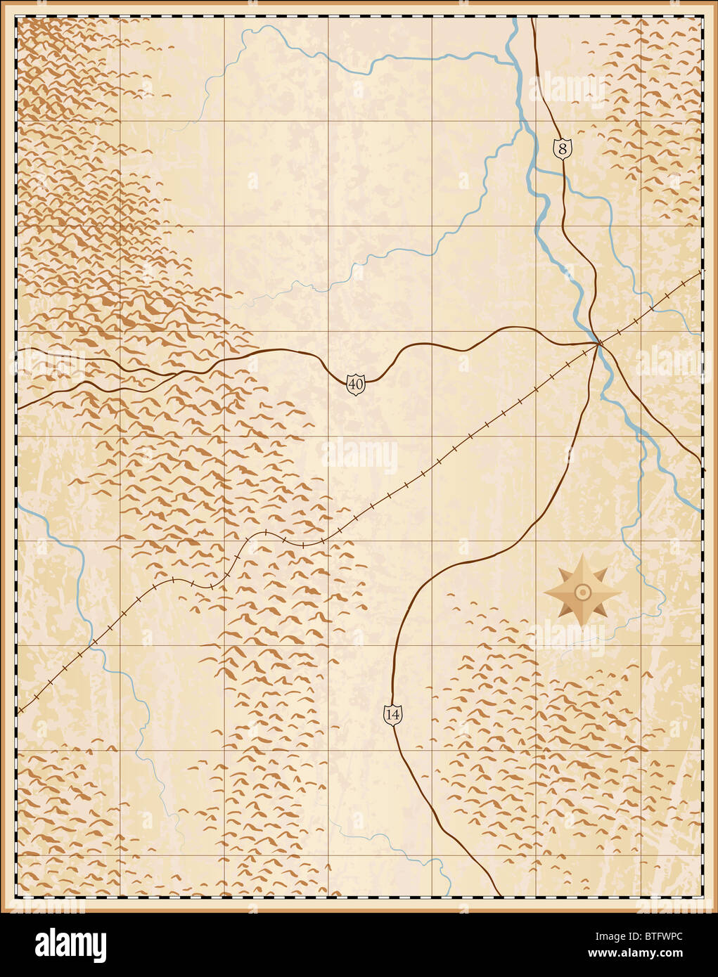 Illustration of an old generic map with no names Stock Photo - Alamy