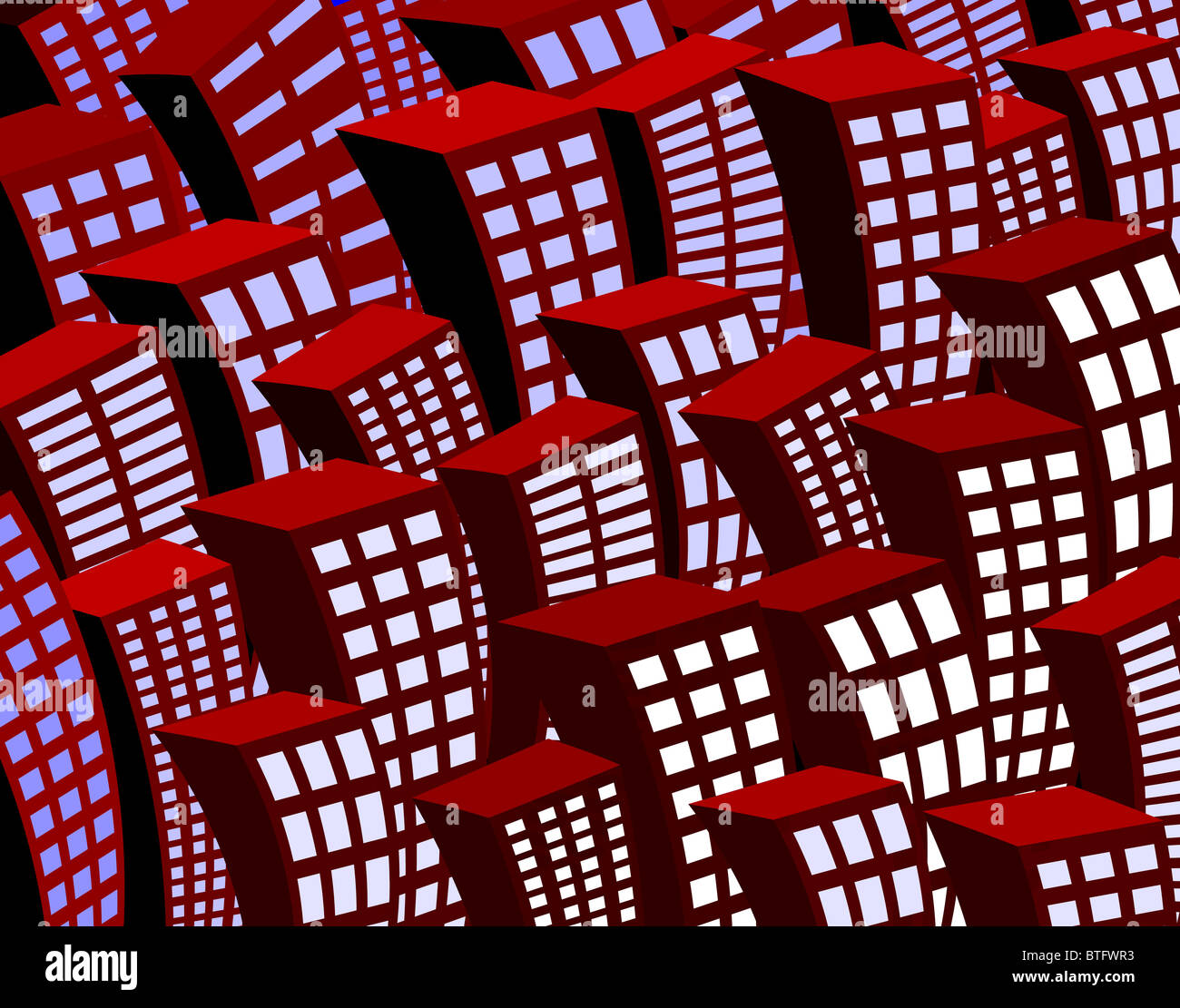 Illustration of swaying skyscrapers at night Stock Photo - Alamy