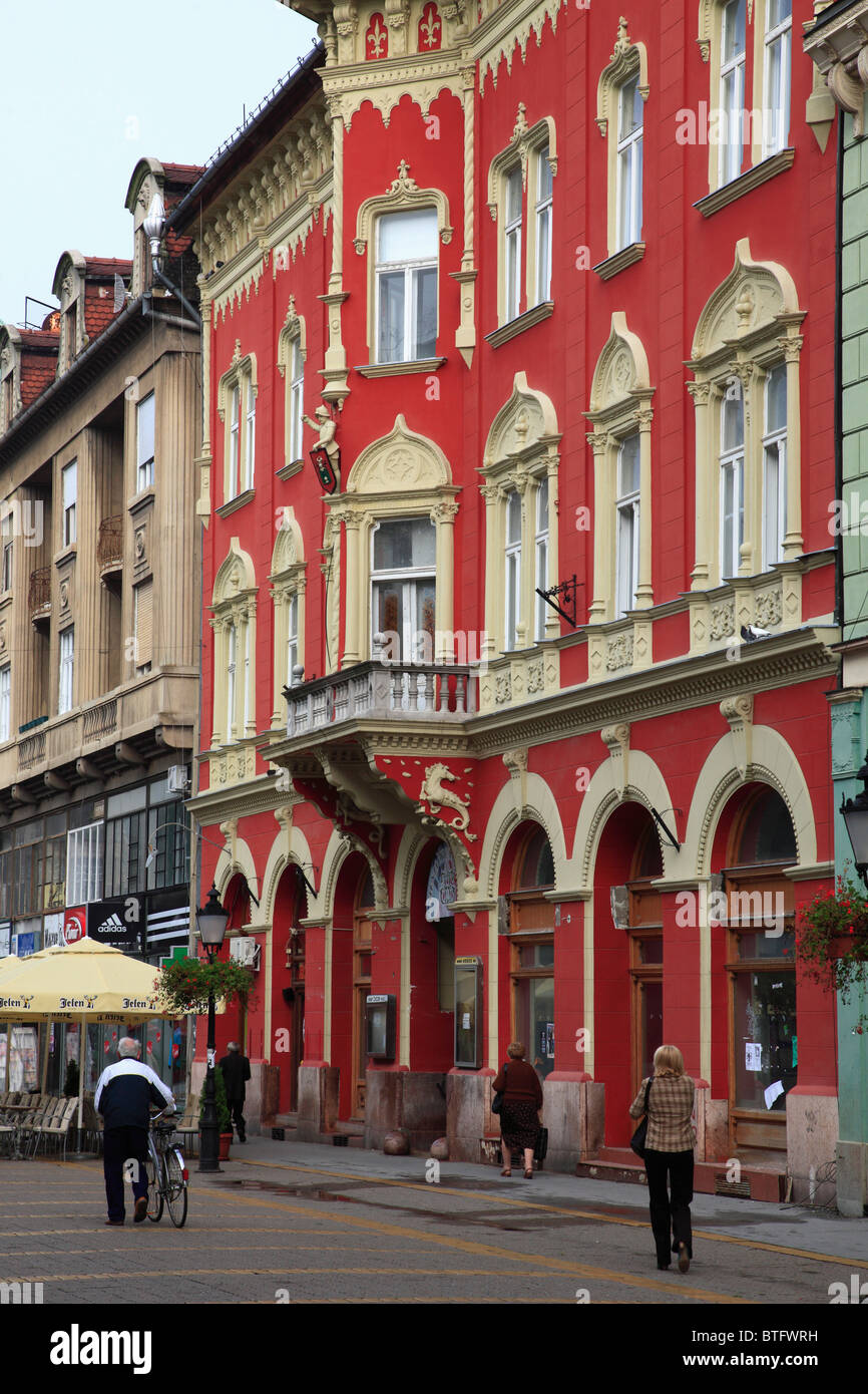 Serbia, Vojvodina, Subotica, art nouveau architecture, street scene ...