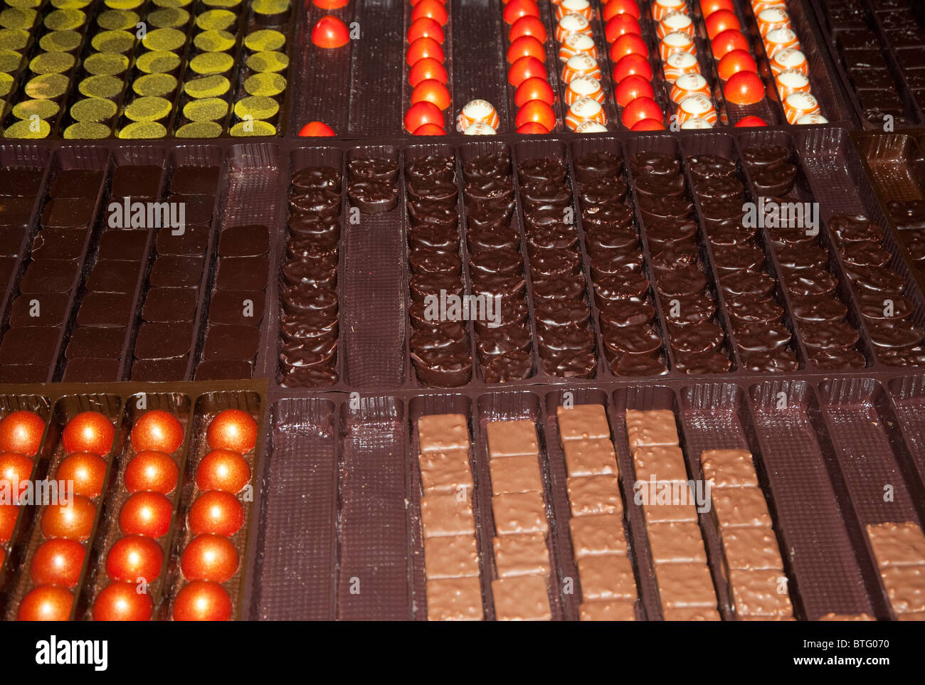 Assorted chocolates on display, Chocolate Fair (Salon du Chocolate ...