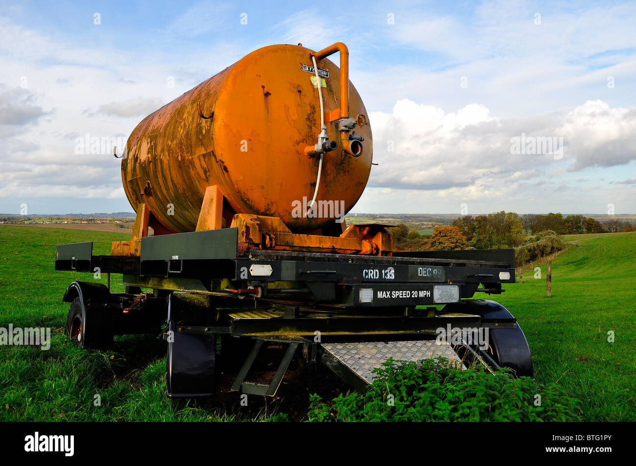 Water Bowser in a field at Sundon Country Park near Luton, Bedfordshire ...