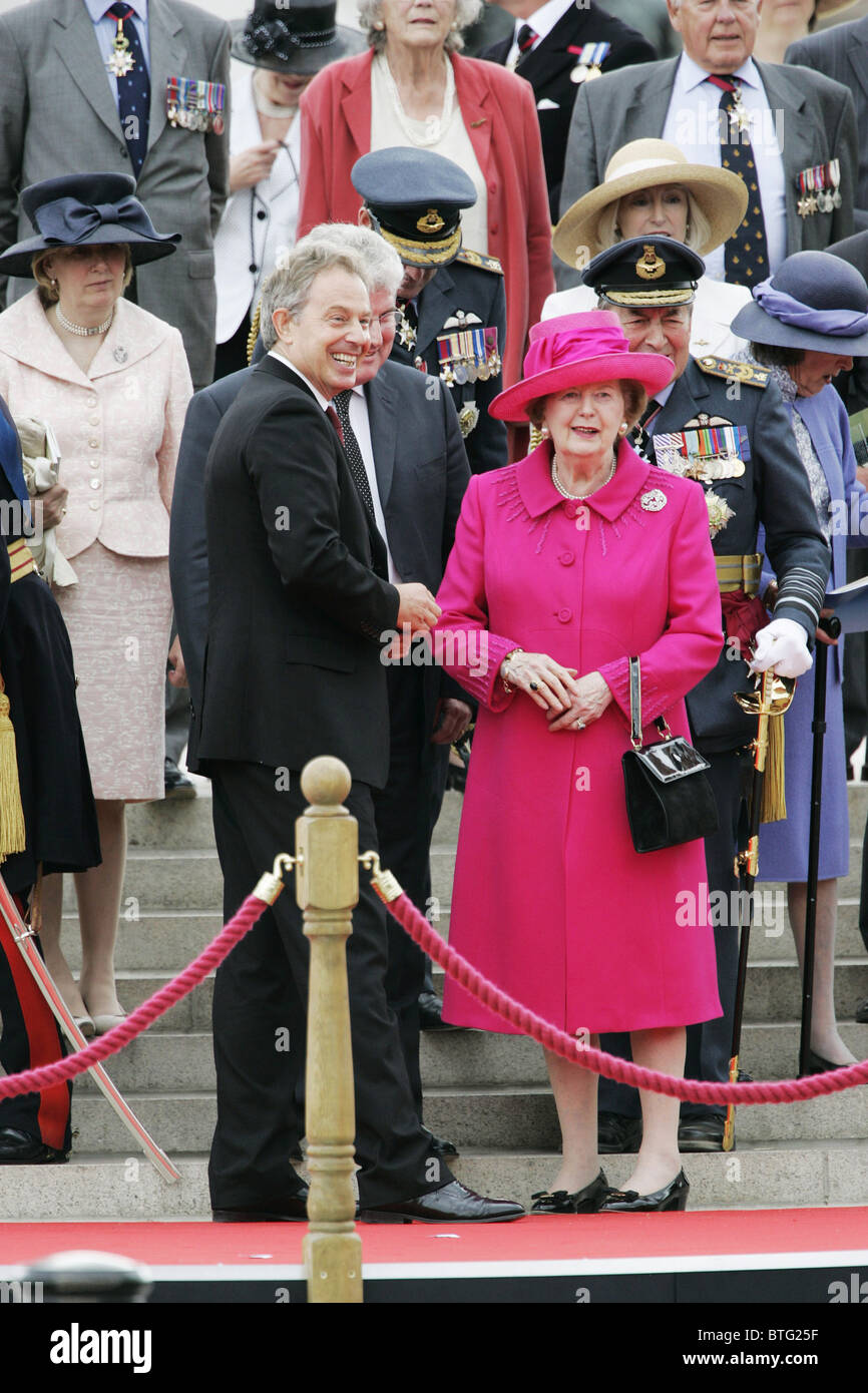 Baroness Margaret Thatcher and Prime Minister Tony Blair at a parade ...