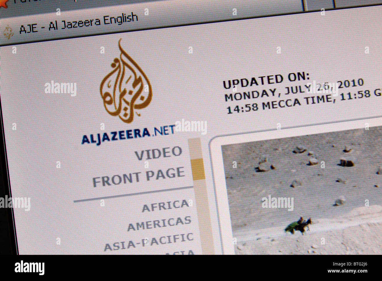 Screen shot of the Al Jezeera news organization's web site, aljazeera ...