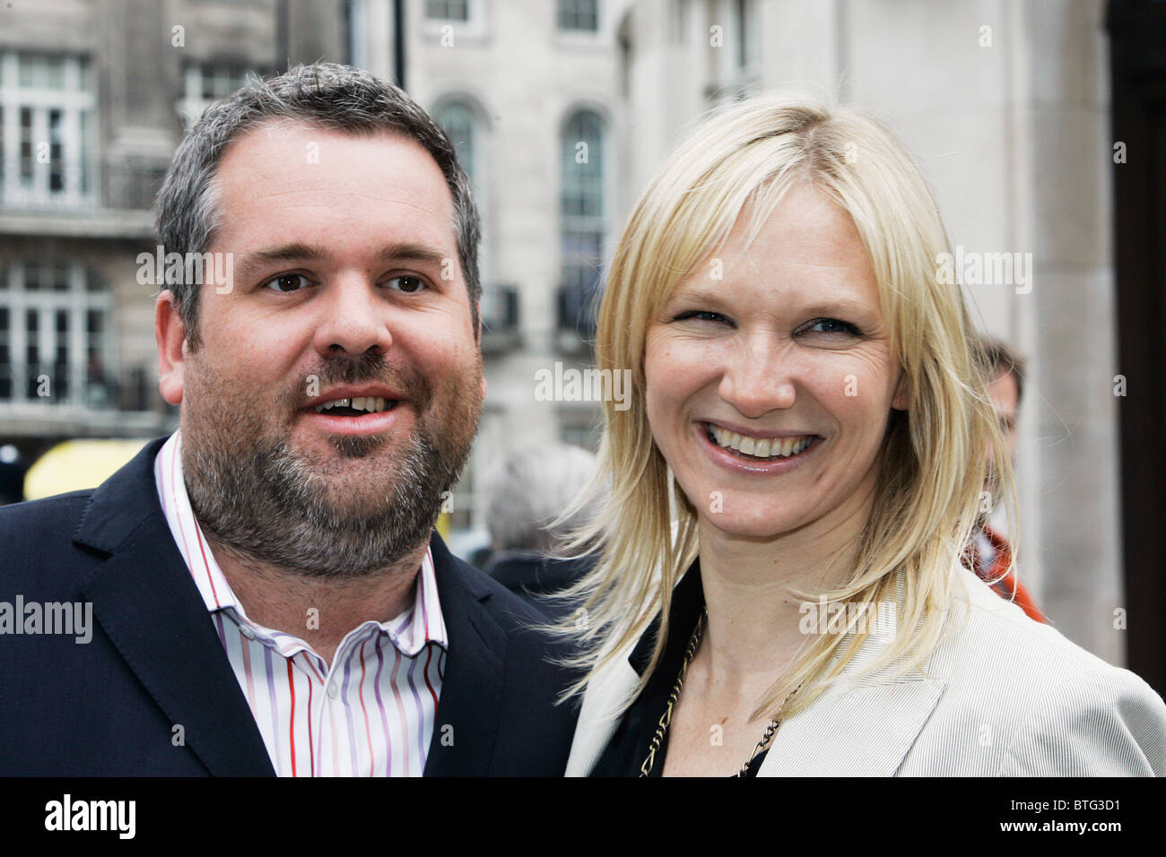 Radio presenters Jo Whiley and Chris Moyles outside BBC Broadcasting ...