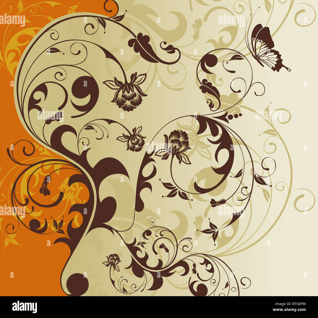 Flower background with wave pattern and butterfly, element for design ...