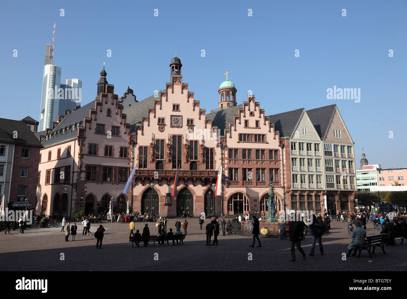 The famous historical Romer Square in the city of Frankfurt Main ...