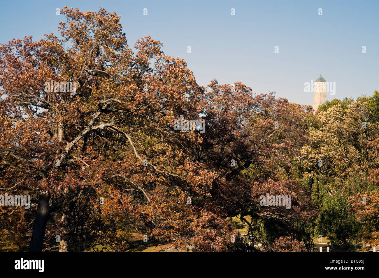 Top of Lincoln's Tomb - seen above the colorful cemetary trees Stock ...