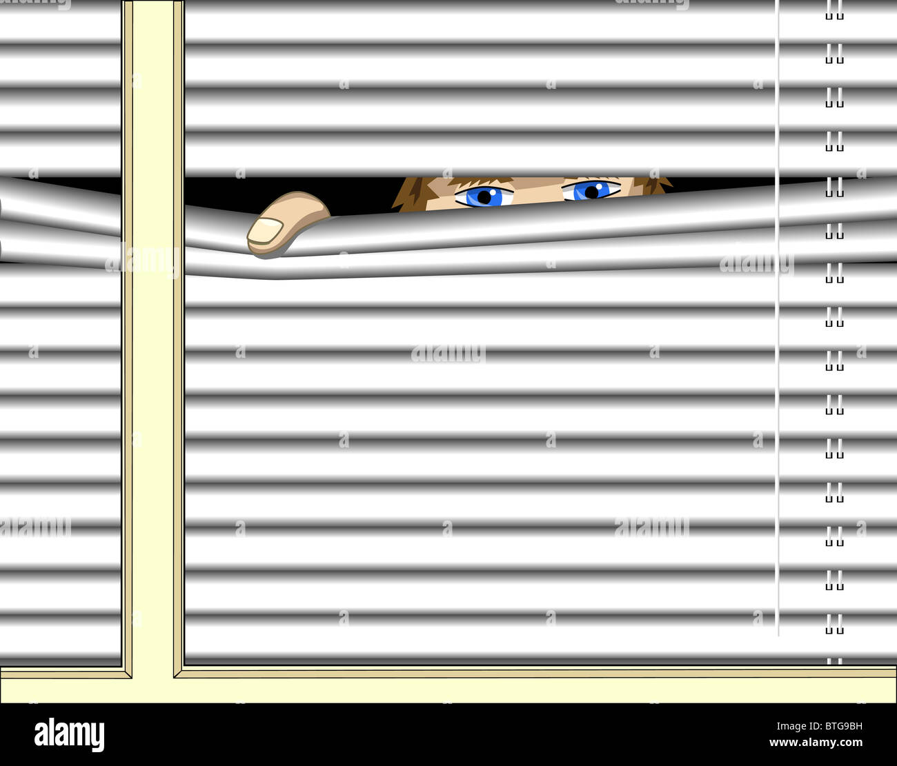 Illustration of somebody peeping through a window Stock Photo - Alamy