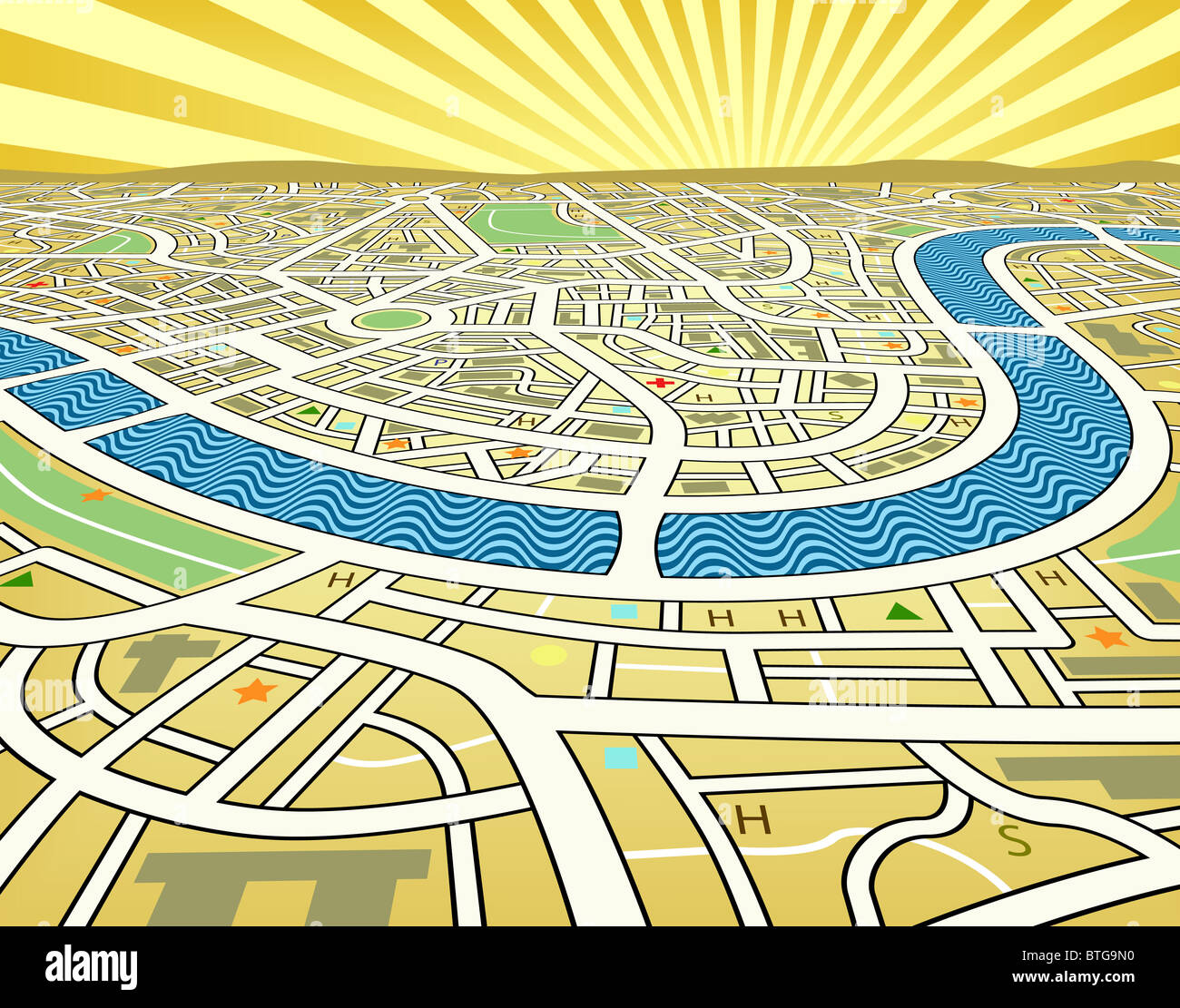 Illustration of a street map landscape Stock Photo - Alamy