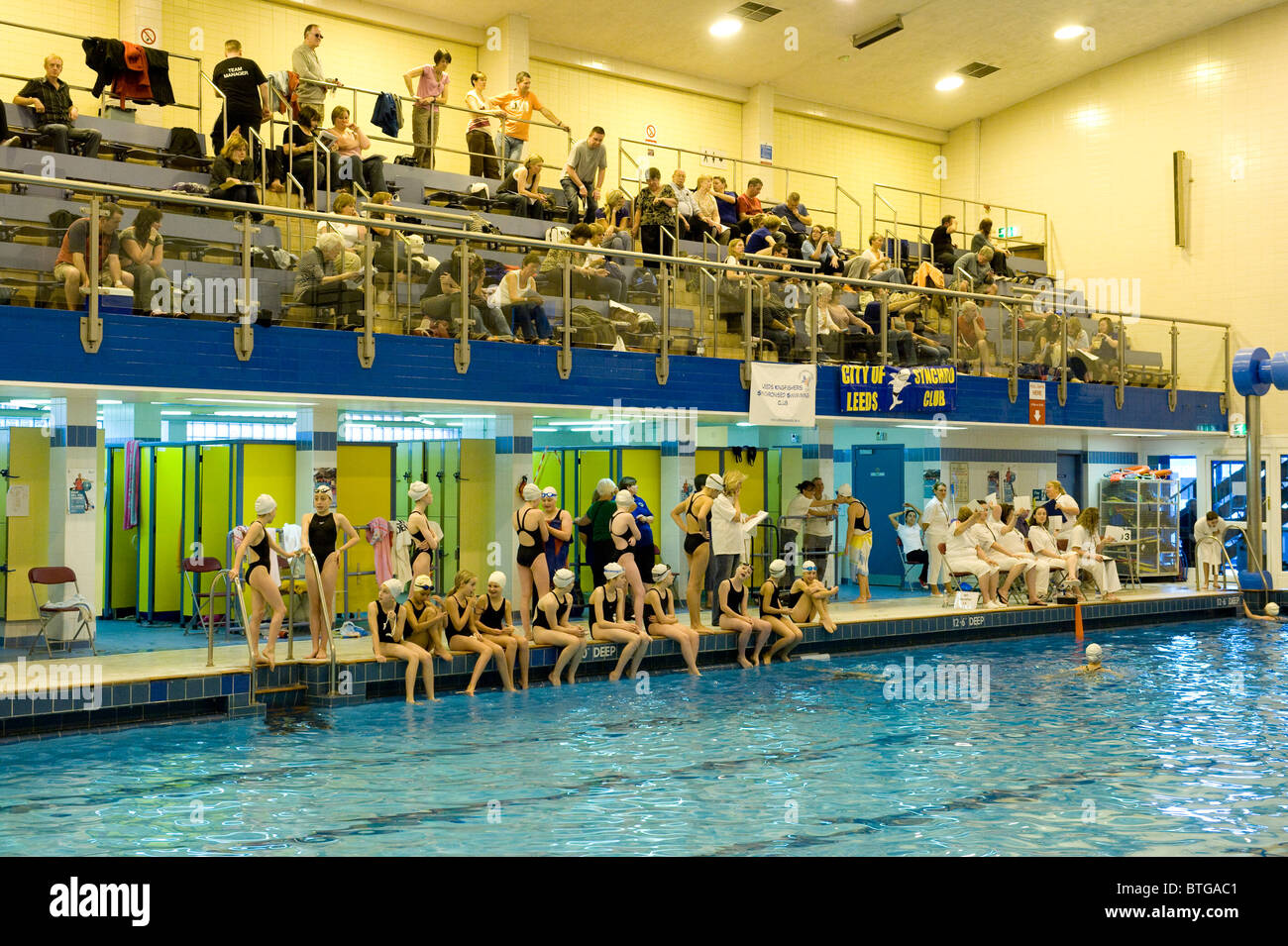 Young girls at a swimming competition in the UK Stock Photo - Alamy