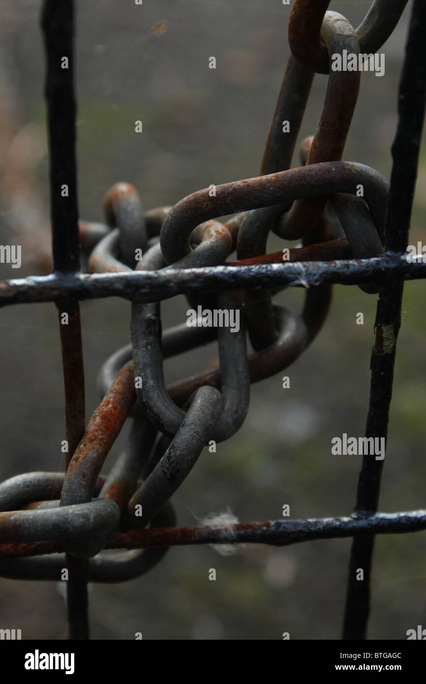 Chain on a fence Stock Photo - Alamy