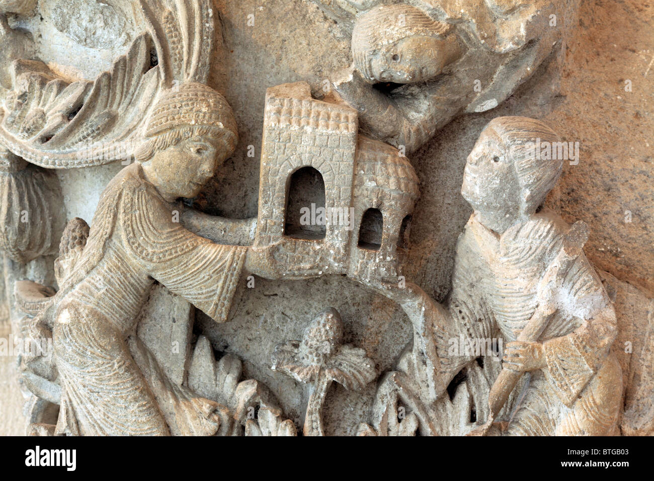 Capital column, Autun Cathedral, Autun, Saone-et-Loire department ...